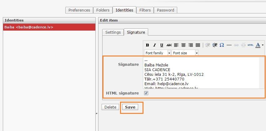WebMail paraksta izveidošana | www.cadence.lv